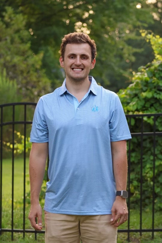 Connie Maxwell Performance Polo - Ice, charcoal, navy box dot print